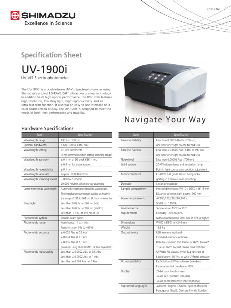 Specification Sheet: Navigate Your Way | PDF | Ultraviolet–Visible ...