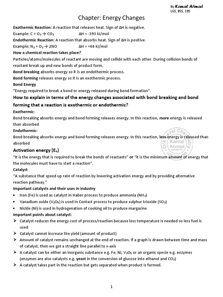 Energy Changes OL Notes | PDF | Chemical Reactions | Catalysis