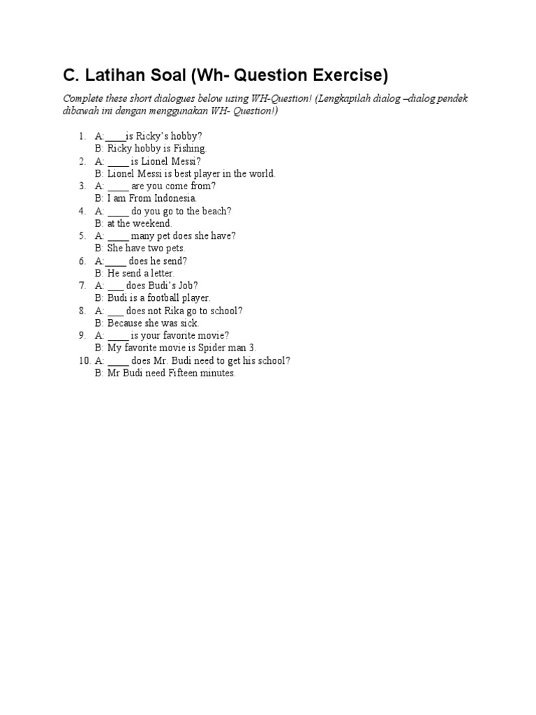 Soal WH Question | PDF Soal WH Question | PDF
