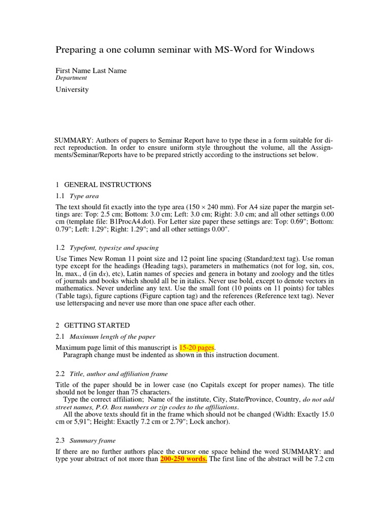 Instruction Seminar Writing | PDF | Paragraph | Page Layout