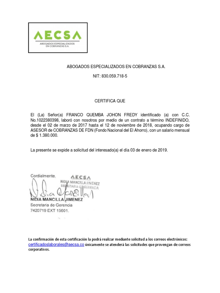 AECSA Certificacion | PDF