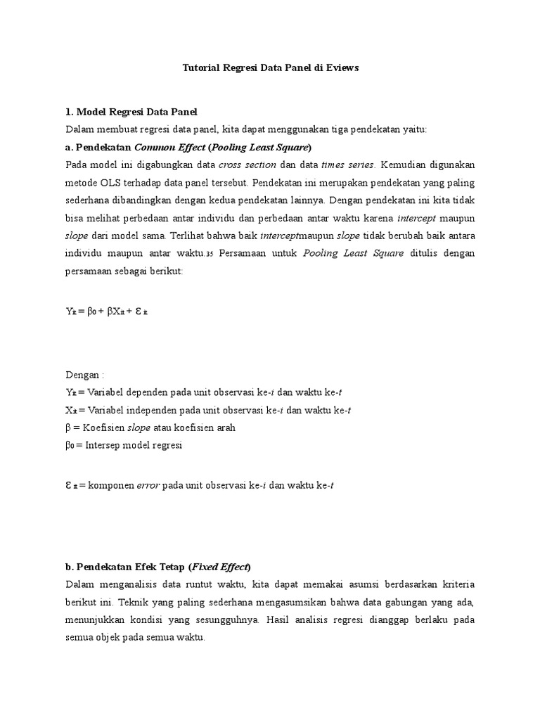 Tutorial Regresi Data Panel Di Eviews | PDF