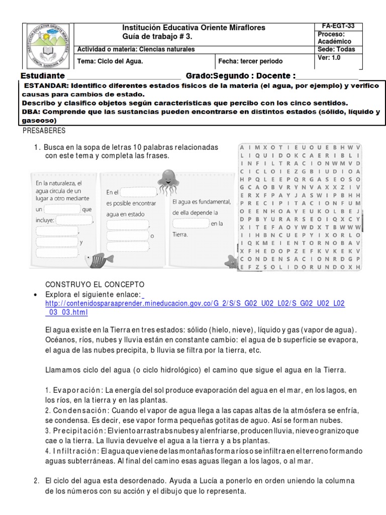 Guia # 3 El Ciclo Del Agua | PDF | Agua | El ciclo del agua