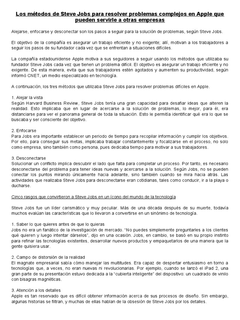 Los 3 Métodos de Steve Jobs para Resolver Problemas | PDF | Apple Inc ...