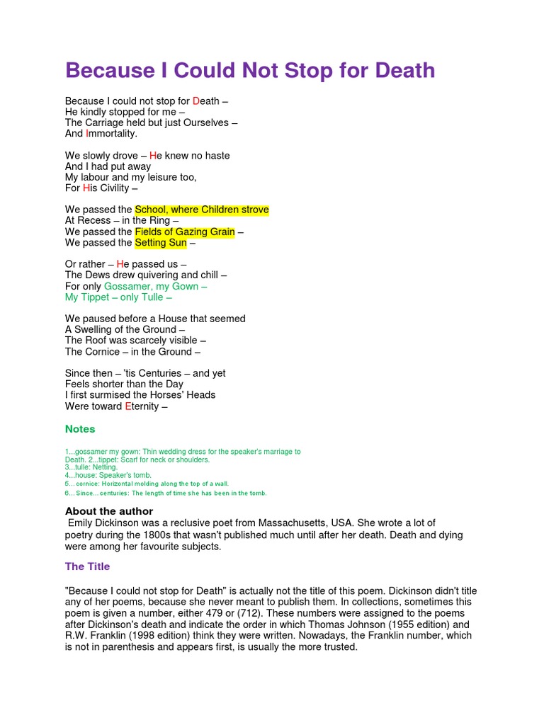 Analysis of "Because I Could Not Stop for Death" | PDF | Poetry | Classics