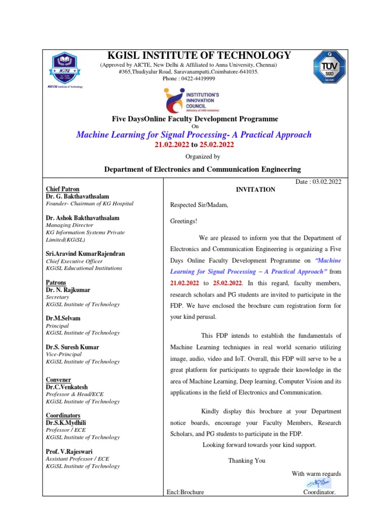 Invitatiion and Brochure For FDP | PDF | Machine Learning | Electronic ...
