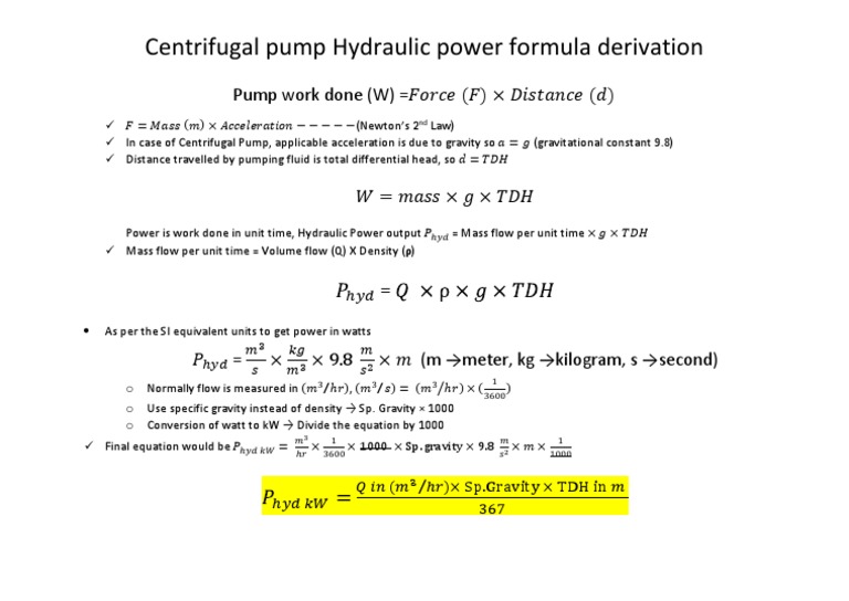 Centrifugal Pump Power Formula Derivation | PDF