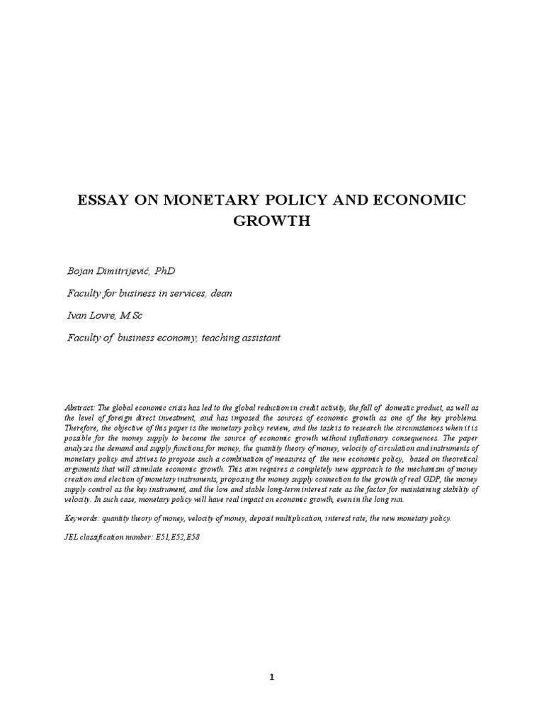 Essay On Monetary Policy and Economic Growth - Ok | PDF | Money Supply ...