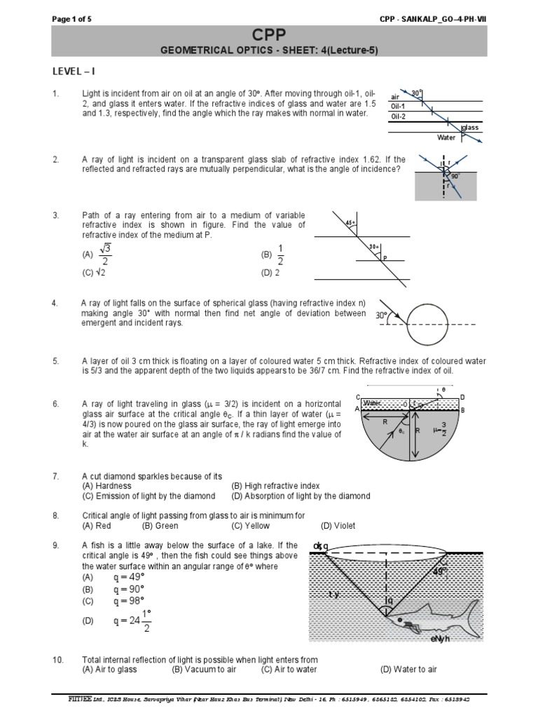 Geometrical Optics Exercises | PDF | Refraction | Refractive Index