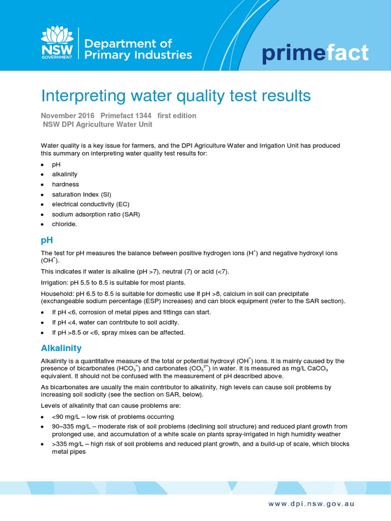 Interpreting Water Quality Test Results: November 2016 Primefact 1344 ...