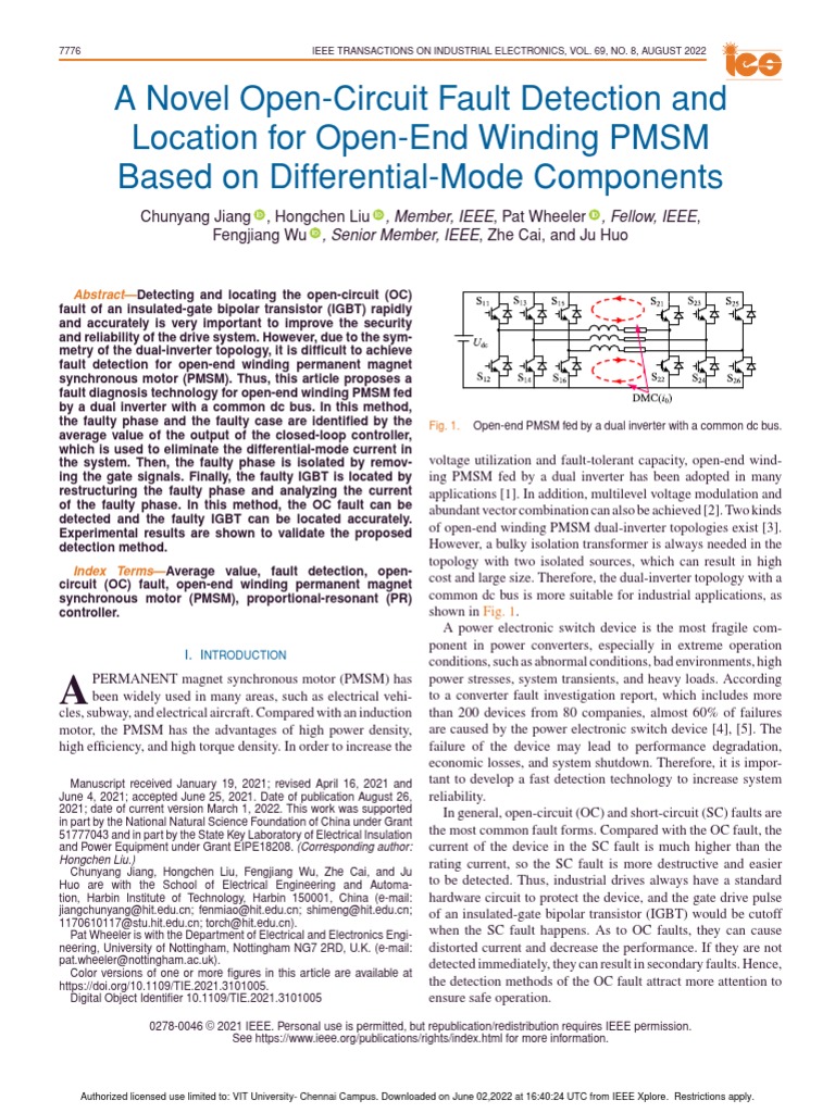 A Novel Open-Circuit Fault Detection and Location For Open-End Winding PMSM Based On ...