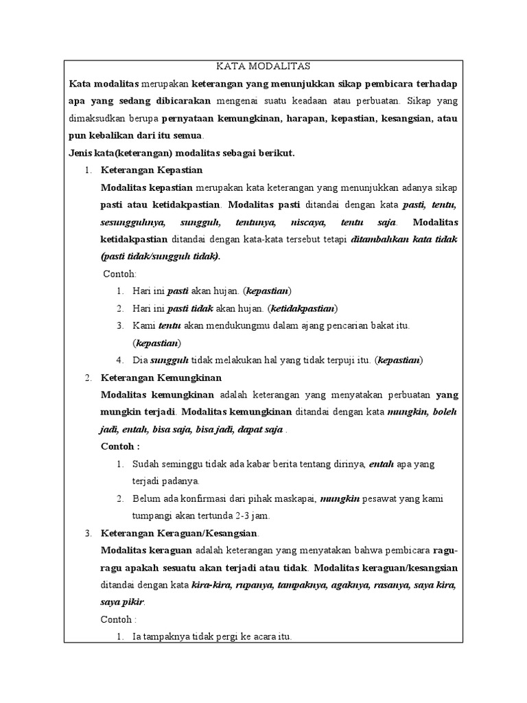 Memahami Kata Modalitas | PDF