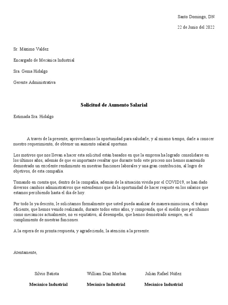 Modelo de Solicitud de Aumento | PDF