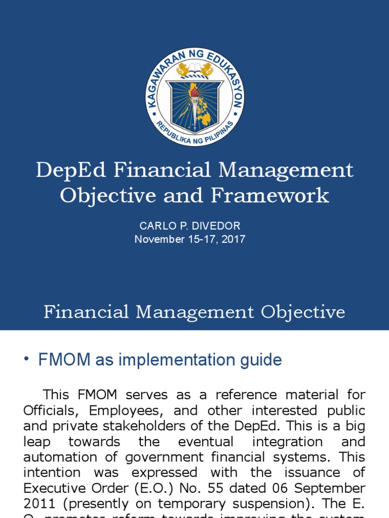 DepEd Financial Management Objective and Framework 1 | PDF | Governance ...