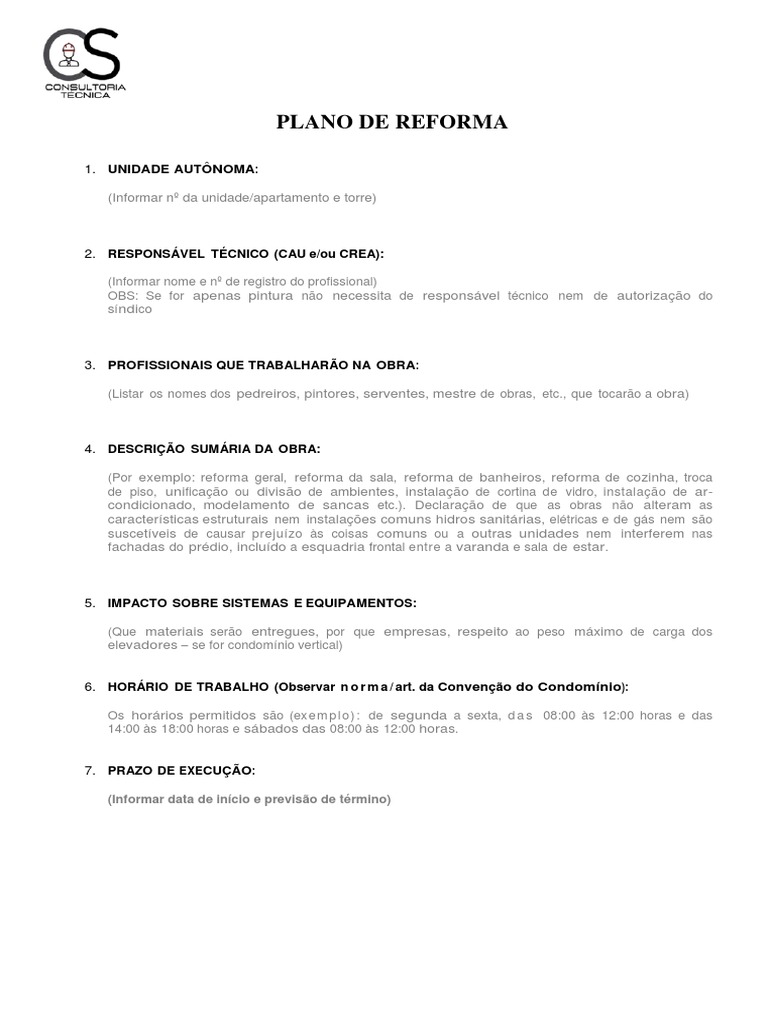 Mod. Plano de Reforma | PDF | Condomínio | Desperdício