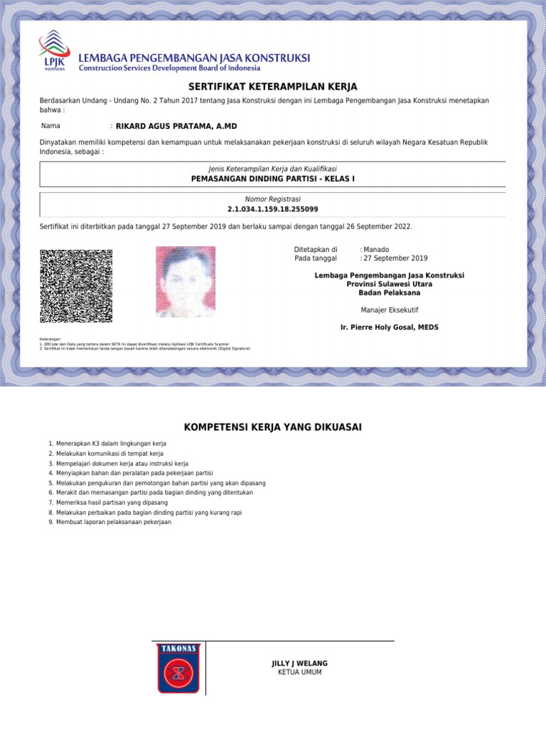 Sertifikat Keterampilan Pemasangan Partisi | PDF