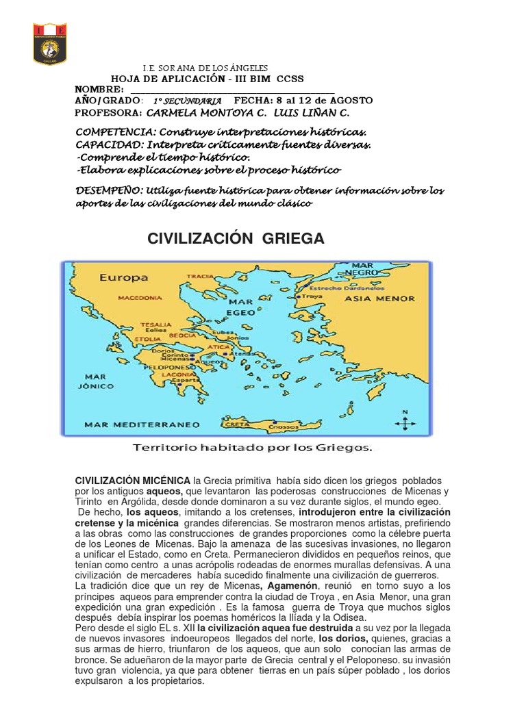 Ficha Civilización Grecia Parte 1 | PDF | Antigua Grecia | Esparta