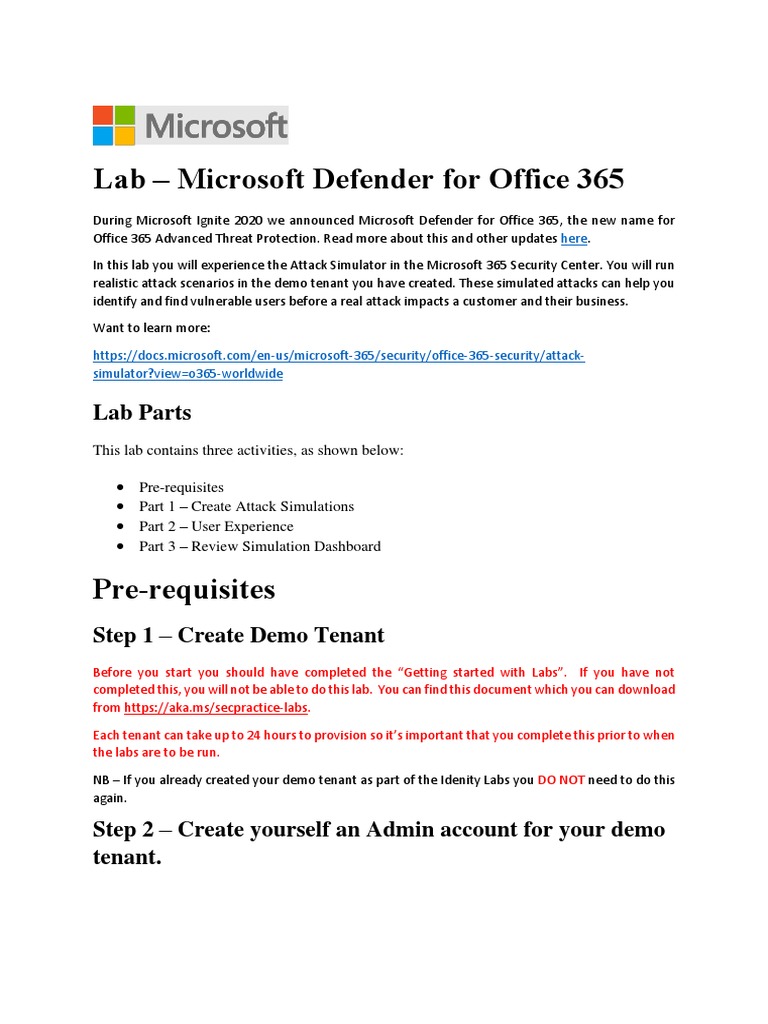 Microsoft Defender Office 365 Lab Guide | PDF | Superuser | Simulation