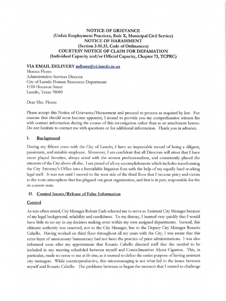 Notice of Grievance/Harassment | PDF