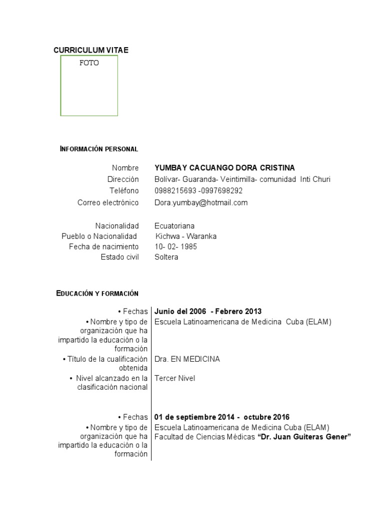 Curriculum Vitae Dora | PDF | Cuba | Ciencias de la Salud