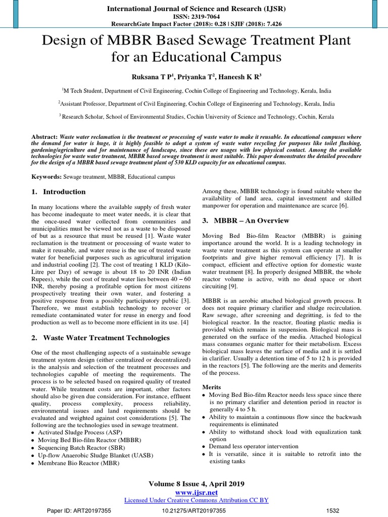 MBBR Design | PDF | Sewage Treatment | Reclaimed Water