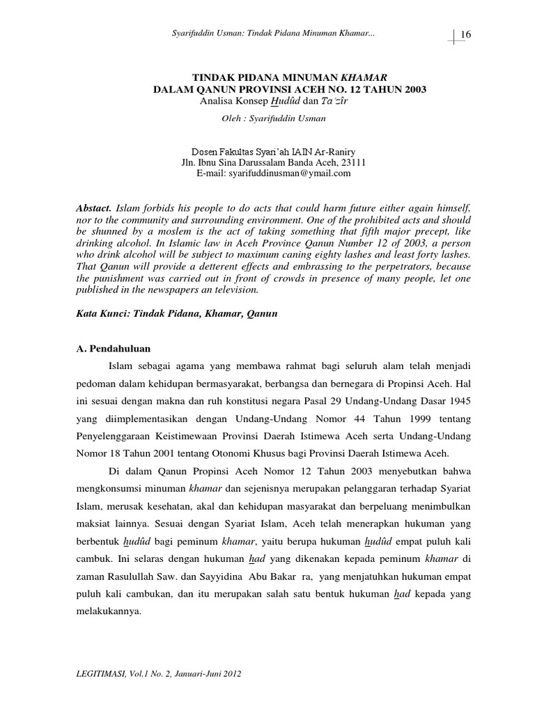 Qanun Larangan Khamar Aceh | PDF