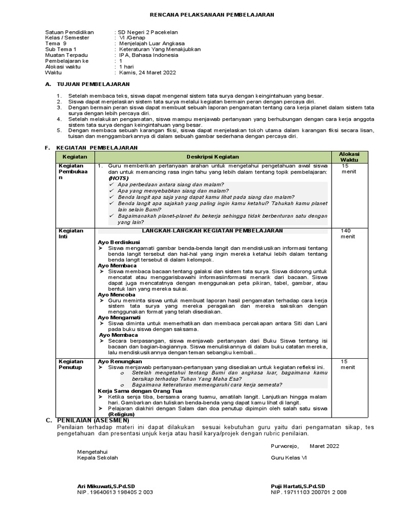 RENCANA PELAKSANAAN PEMBELAJARAN Bu Puji | PDF | Karier & Perkembangan | Seni & Disiplin Bahasa