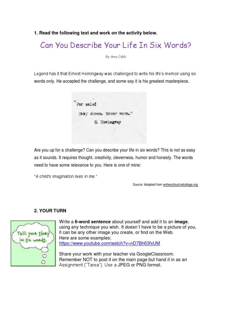 Six-Word Memoir Challenge Activity | PDF