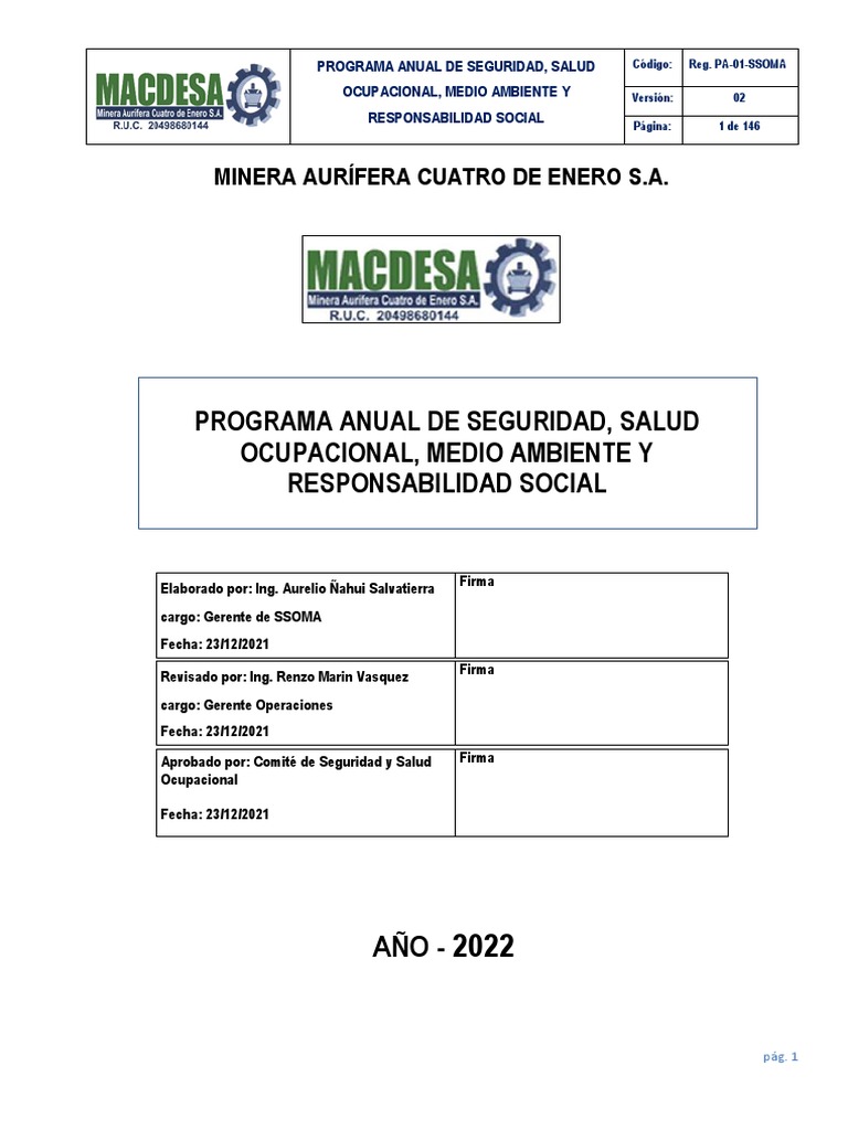 Programa Anual de Seguridad 2022 | PDF | Minería | Seguridad y salud ocupacional