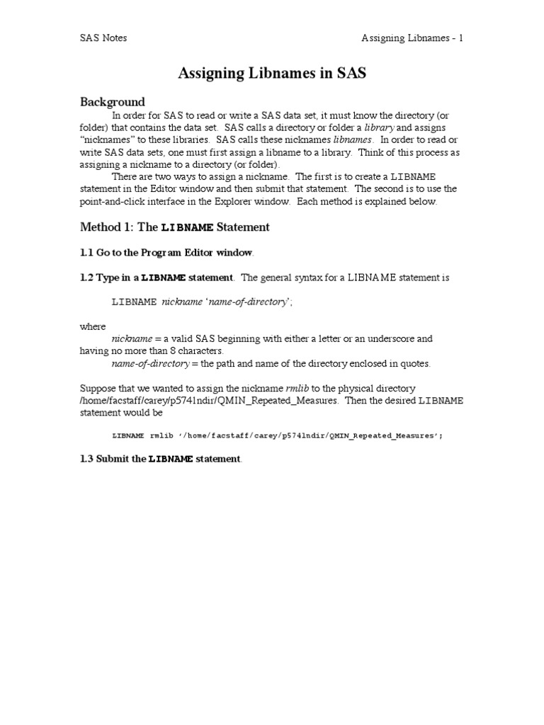 Assigning Libnames in SAS | PDF