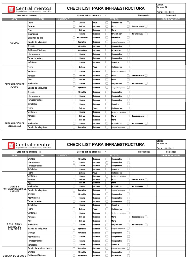 CHECK LIST DE INFRAESTRUCTURA | PDF