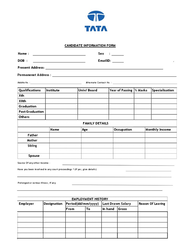 Candidate Information Form | PDF