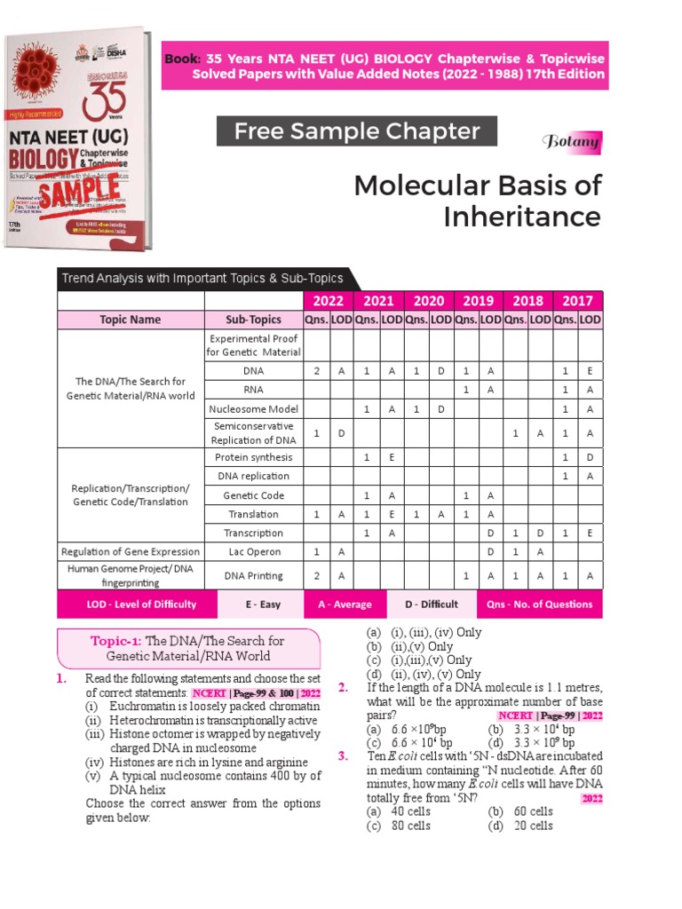 Molecular Basis of Inheritance: Free Sample Chapter | PDF | Dna | Rna