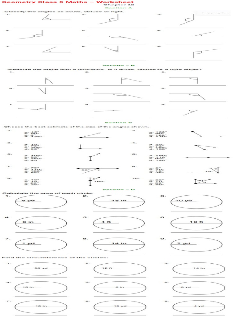 Geometry Class 5 Maths – Worksheet | PDF