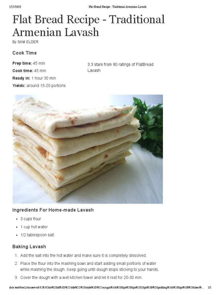 Armenian Lavash Flatbread Recipe | PDF | Breads | Dough