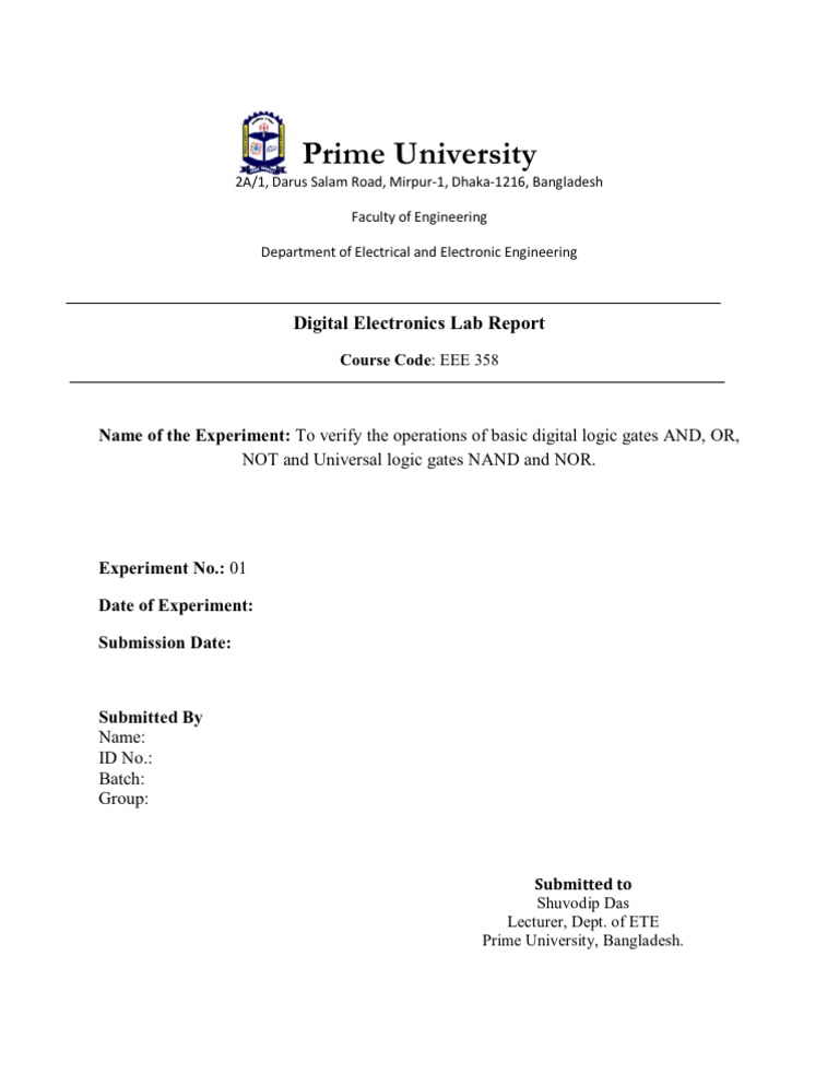 Lab Report Front Page Format