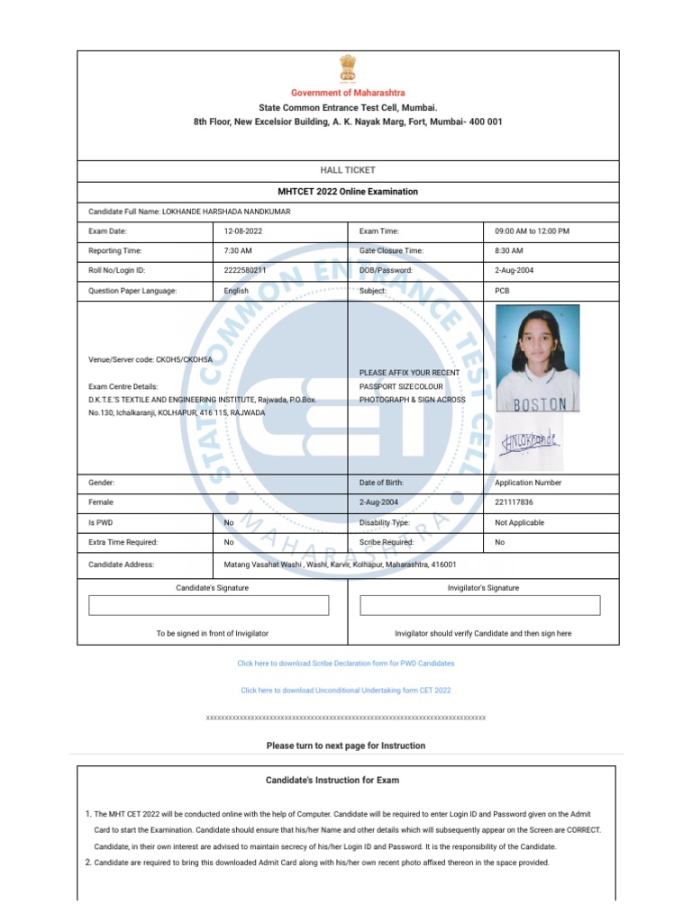 State Common Entrance Test Cell, Mumbai. 8th Floor, New Excelsior ...