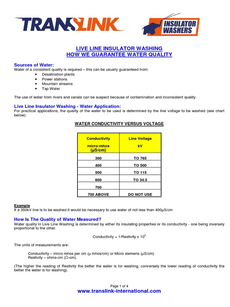 Insulator Washing Water Quality | PDF | Water | Electrical Resistivity ...