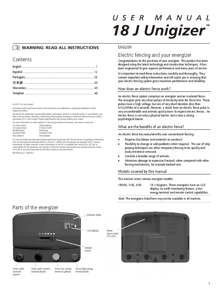 18000i Unigizer User Manual (En, ES, PT, JP) - 0 | PDF | Rechargeable ...