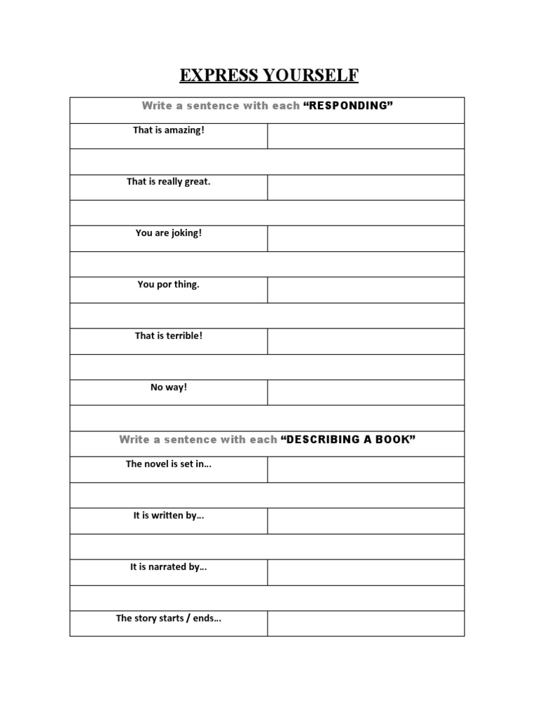 Express Yourself: Write A Sentence With Each | PDF | Pessimism | Optimism