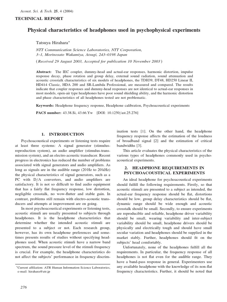 Physical Characteristics of Headphones Used in Psychophysical ...