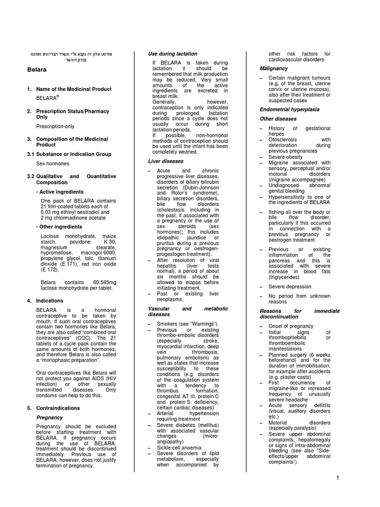 Ethinyl Oestradiol 0.03mg + Chlormadinone Acetate 2mg (Belara) | PDF ...