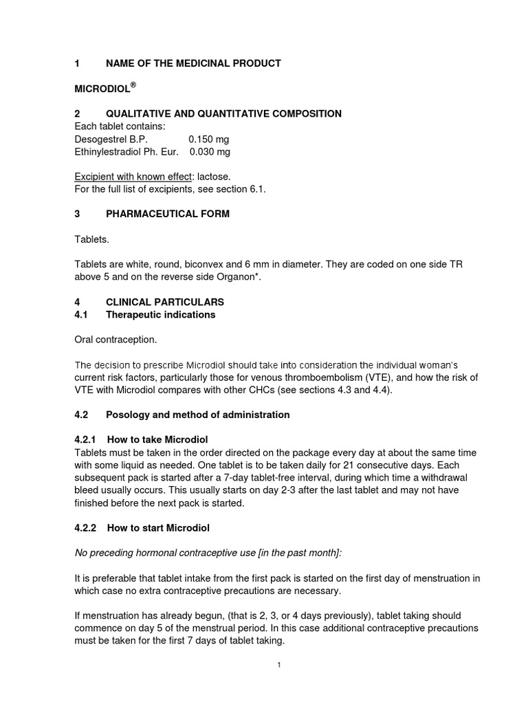 Ethinylestradiol Ph. Eur. 0.03mg + Desogestrel B.P 0.15mg (Microdiol ...