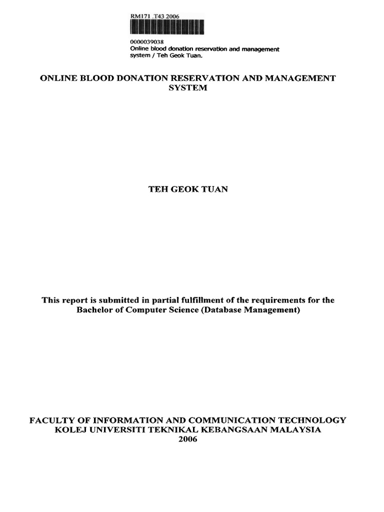 Online Blood Donation Reservation and Management System Teh Geok Tuan ...