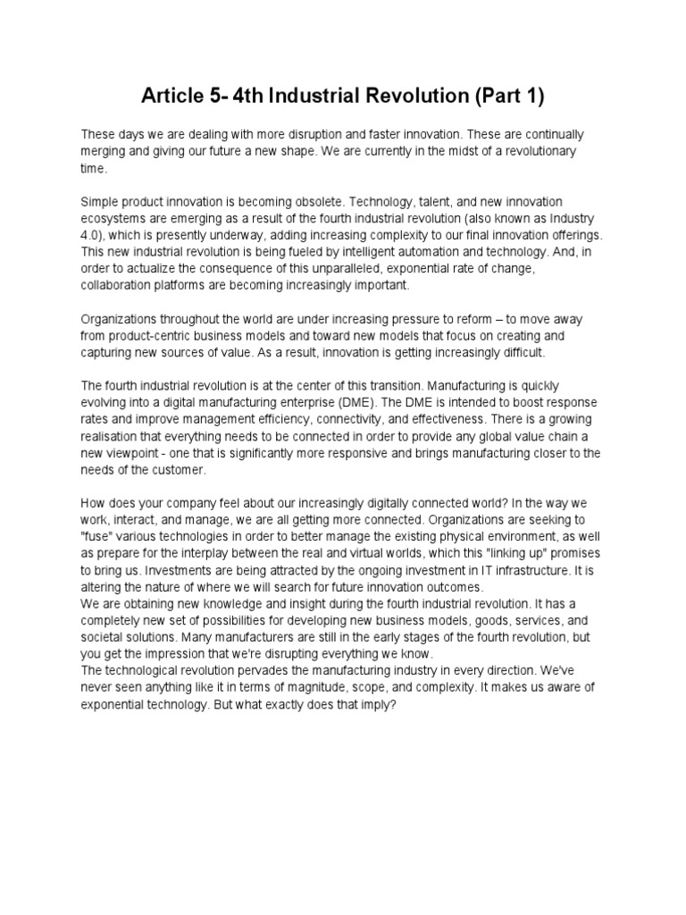4th Industrial Revolution (Part 1) | PDF | Internet Of Things | Innovation