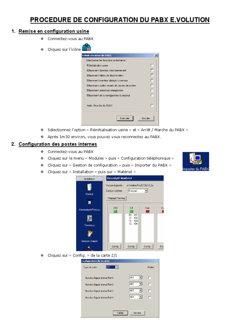 Configuration du PABX E.VOLUTION | PDF | Téléphone | Téléphonie
