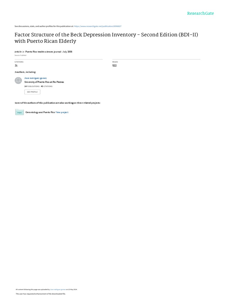 Factor Structure of The Beck Depression Inventory - Second Edition (BDI ...