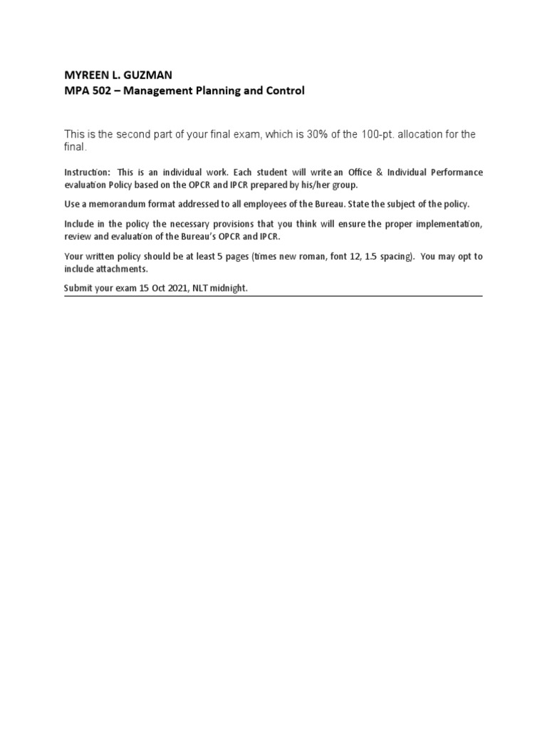 Final Exam Part II | PDF | Performance Indicator | Goal