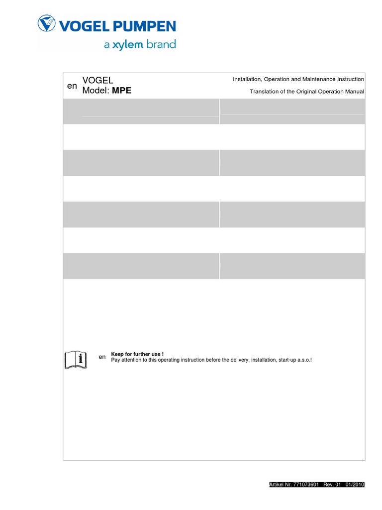 En Vogel Model: MPE: Installation, Operation and Maintenance ...